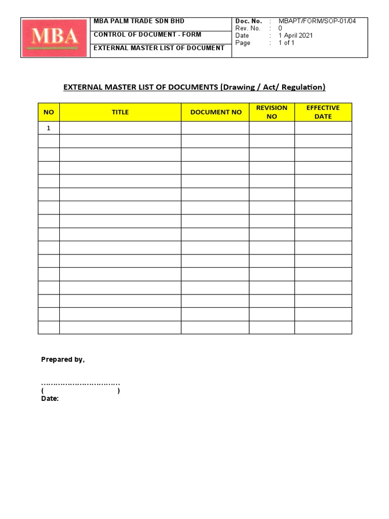 Form04 - External Master List of Documents | PDF