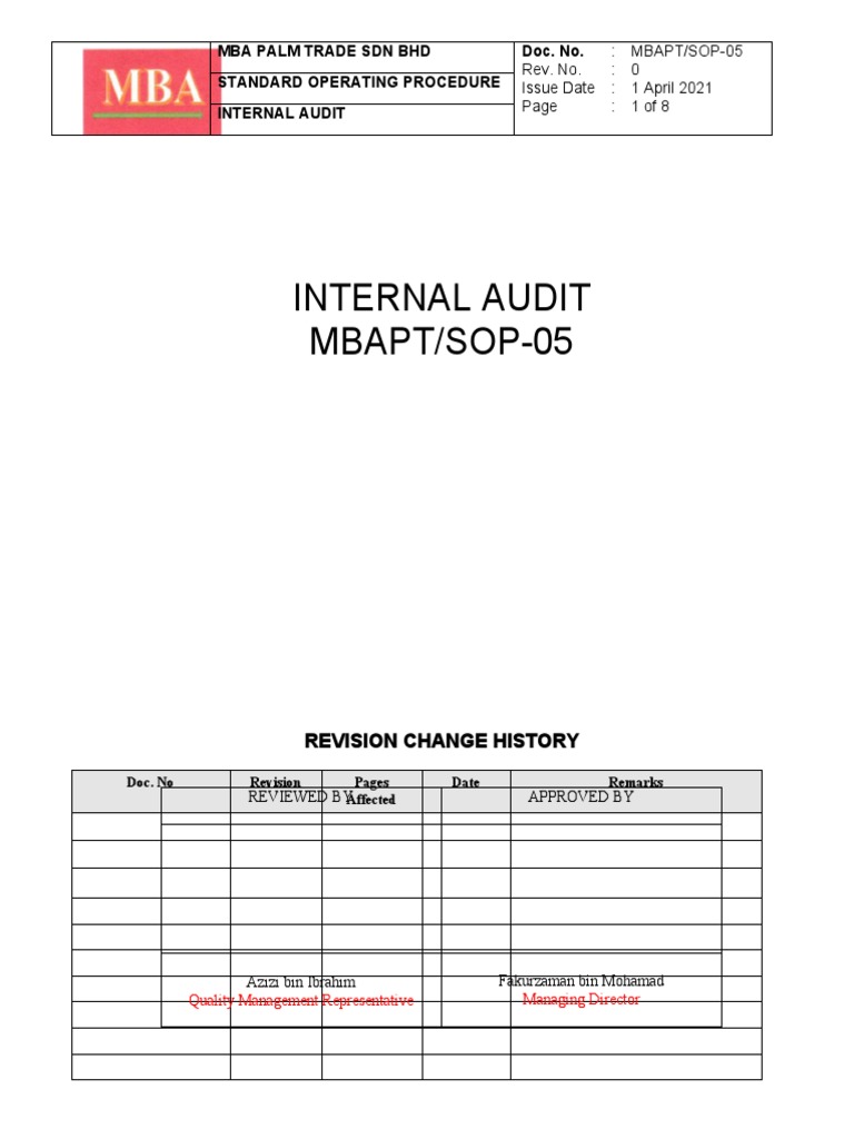 SOP05 Internal Audit | PDF | Internal Audit | Audit