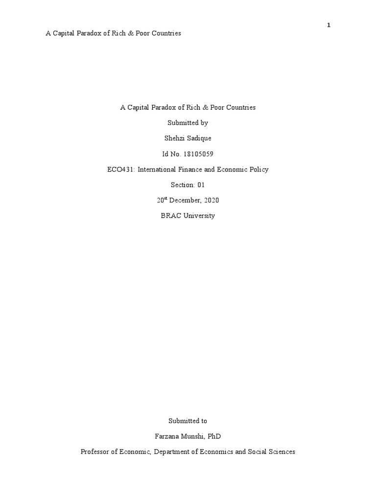 Understanding the Lucas Paradox | PDF | Foreign Direct Investment ...