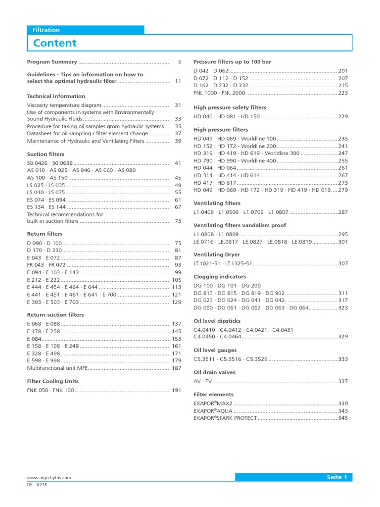 Argo Hytos Fluid Solutions Clickable Catalogue Filtration En Pdf