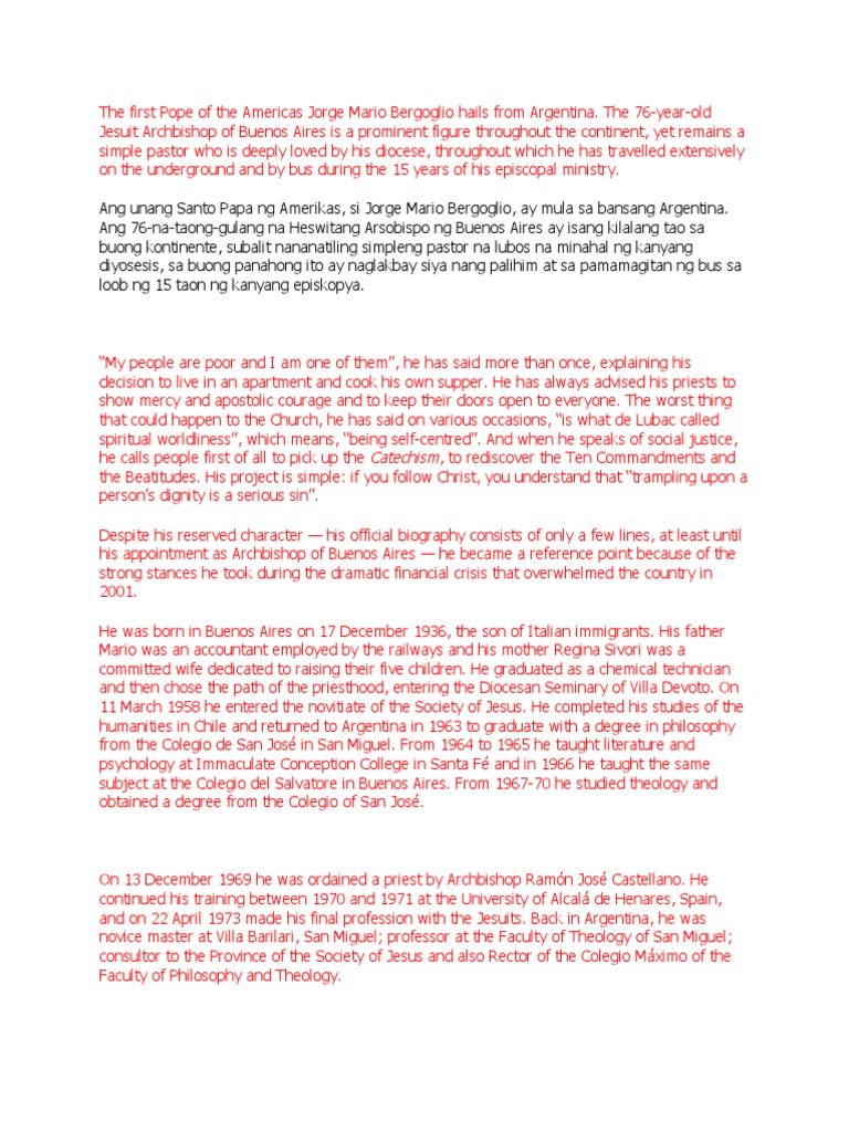 The First Pope of The Americas Jorge Mario Bergoglio Hails From ...