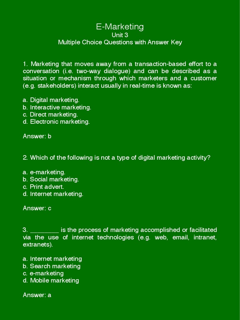 MCQs Unit 3 E-Marketing | PDF | Digital Marketing | Online Advertising