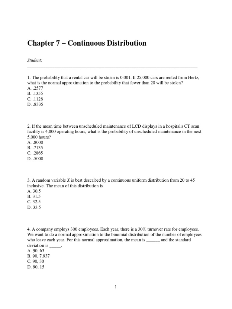Chapter 7 - Quiz | PDF | Normal Distribution | Mean