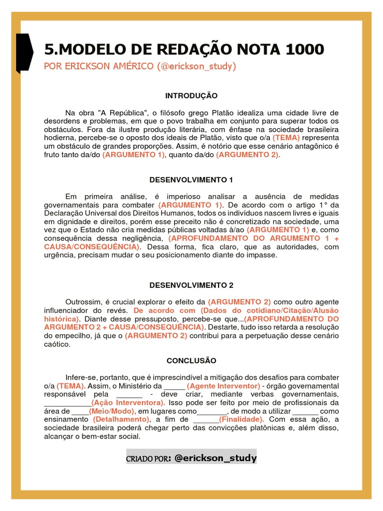 Formato De Esboço De Redação