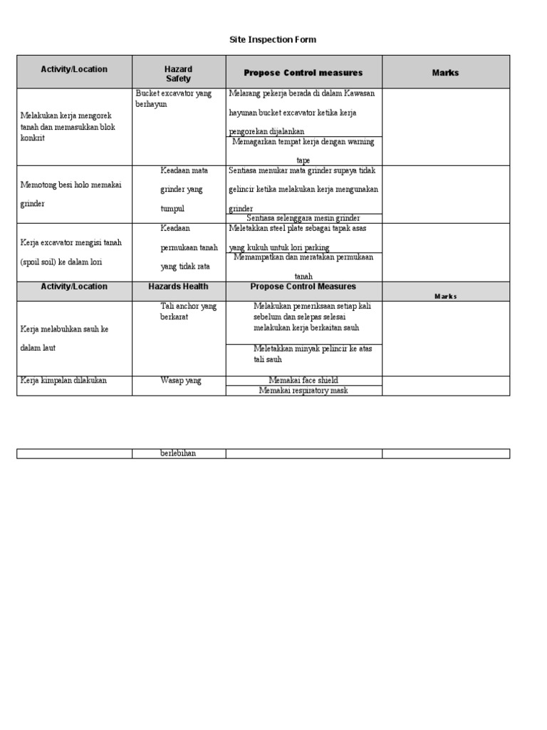 Contoh Site Inspection Form | PDF