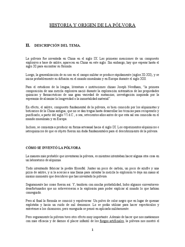 Origen y evolución de la pólvora | PDF | Pólvora | Química