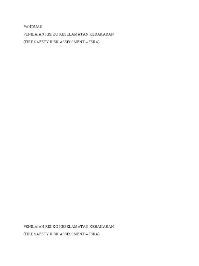 Panduan Penilaian Risiko Keselamatan Kebakaran (Fire Safety Risk Assessment - Fsra) | PDF