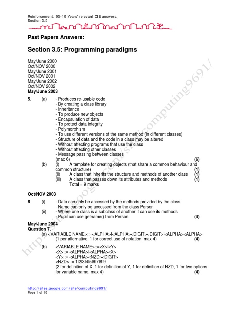 9691-CIE-Answers (3.5) - Programming Paradigms | PDF | Method (Computer ...