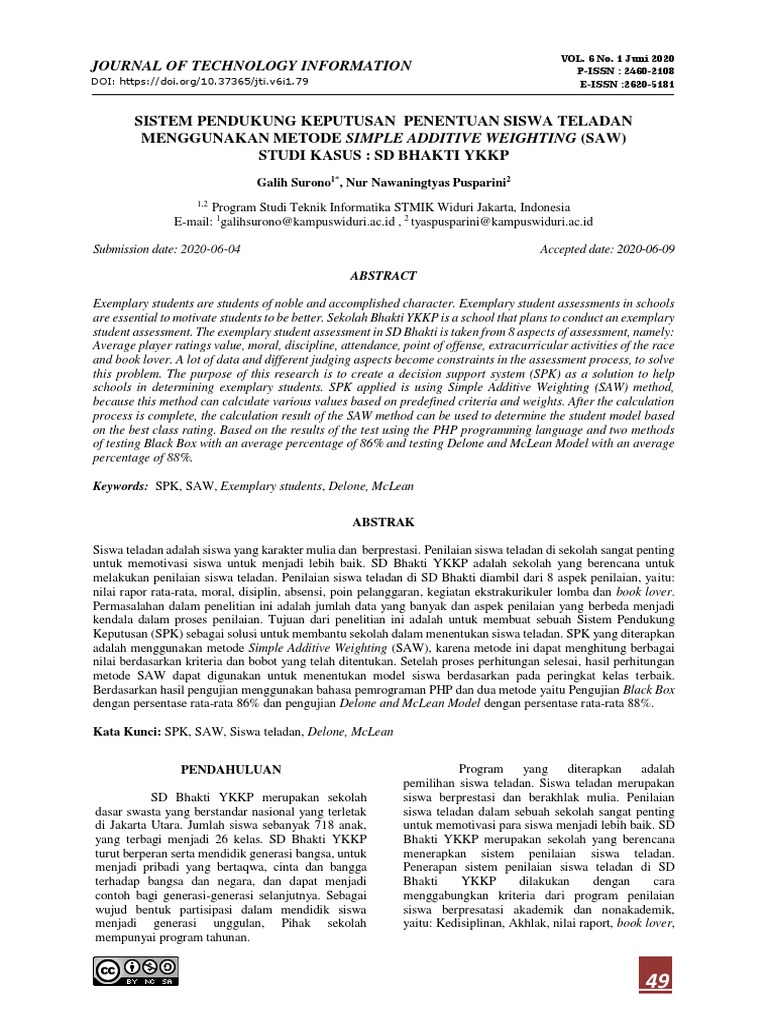 Referensi Jurnal SPK Saw Siswa Berpestasi | PDF | Information Science | Computing