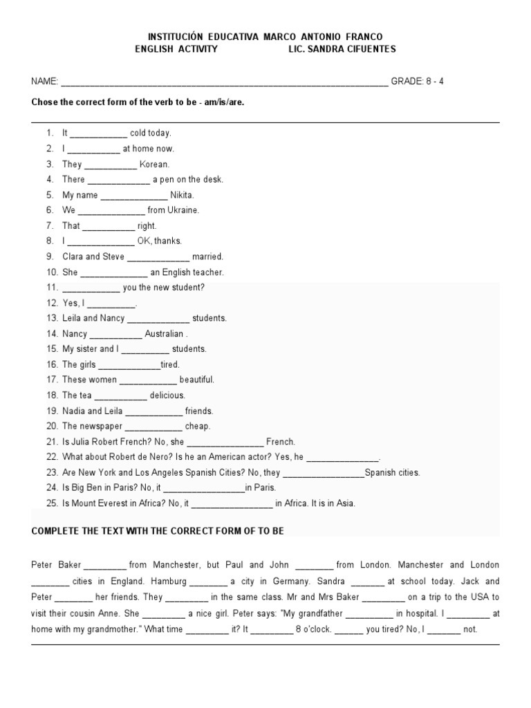 English Verb Practice for 8th Grade | PDF