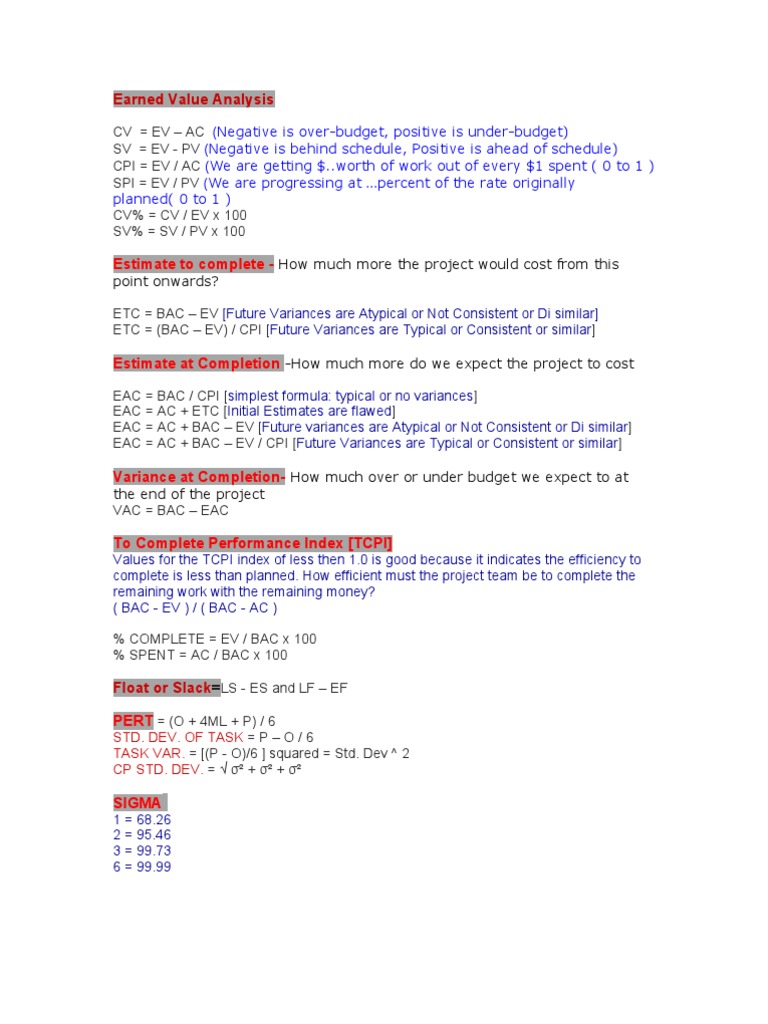 PMP Formulas | PDF | Net Present Value | Internal Rate Of Return