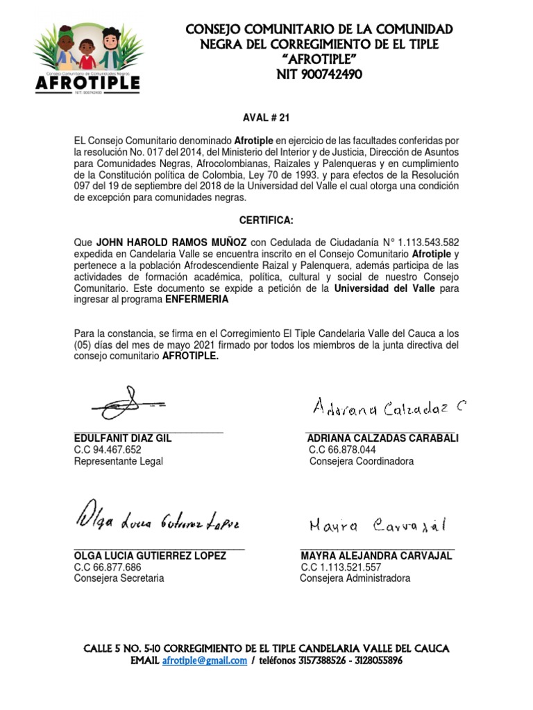 Certificado de Afrocolombianidad Afrotiple | PDF