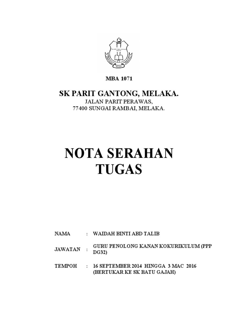 Nota Serah Tugas-Contoh Y | PDF | Karier & Perkembangan | Kajian Bahasa ...