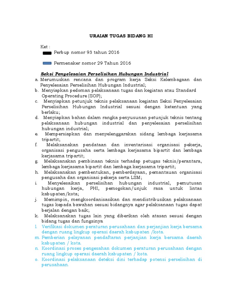 Uraian Tugas Bidang Hi | PDF