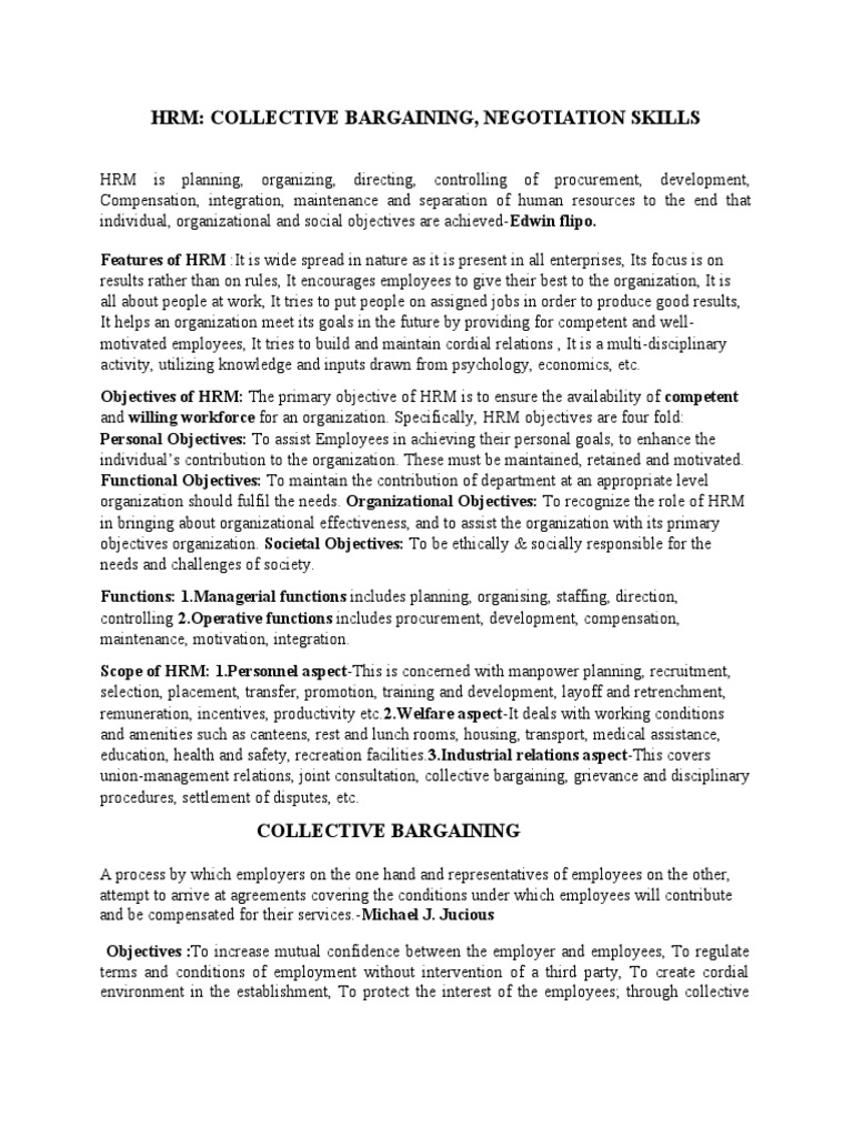 HRM: Collective Bargaining, Negotiation Skills | PDF | Human Resource Management | Human Resources