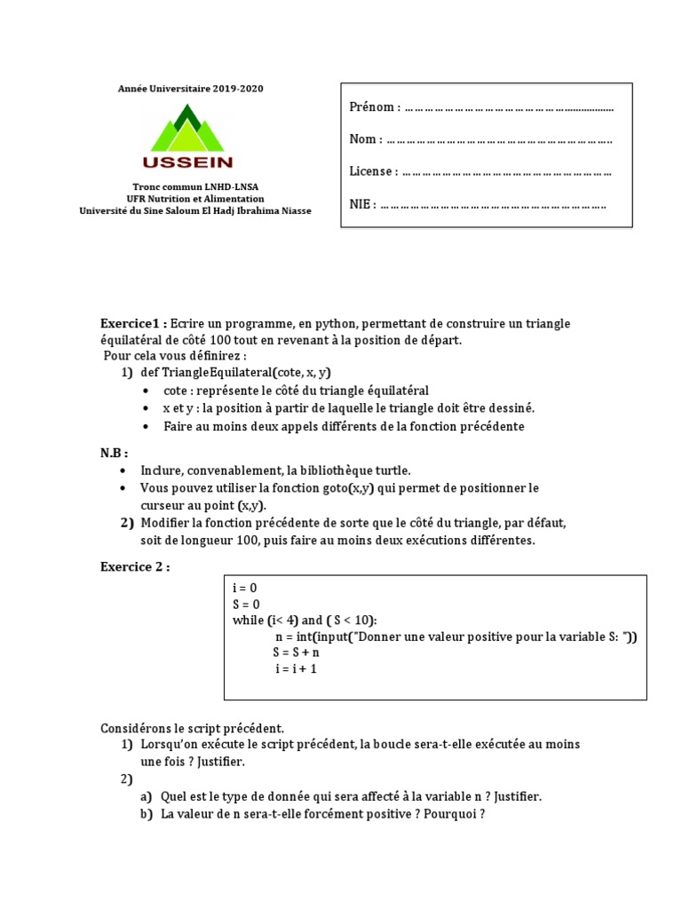 Examen Python Ussein | PDF | Structure de contrôle | Informatique