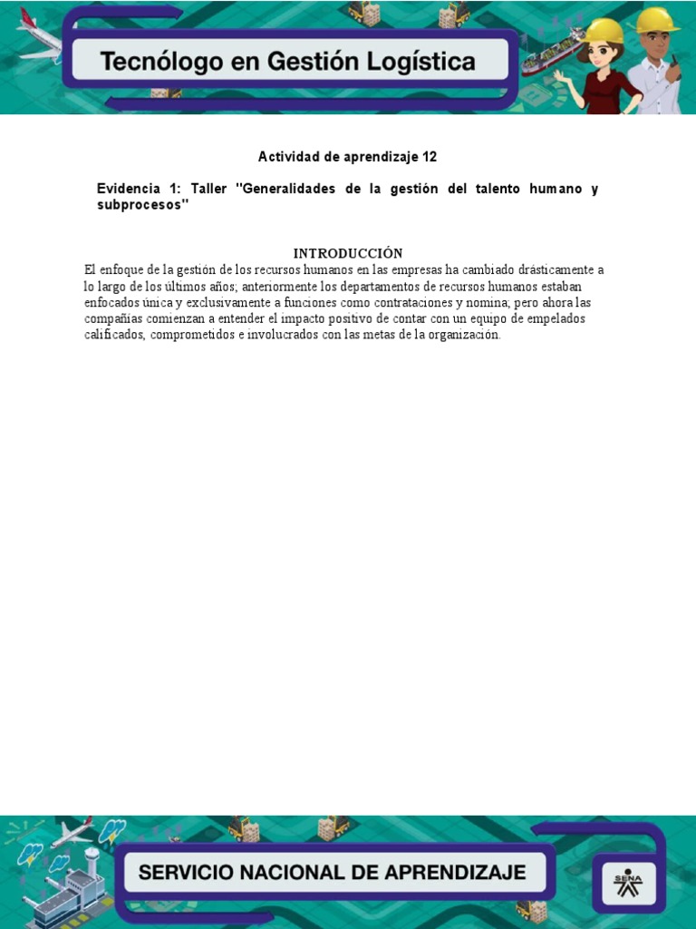 Evidencia 1 Taller Generalidades de La Gestion Del Talento Humano y Subprocesos | PDF | Gestión ...