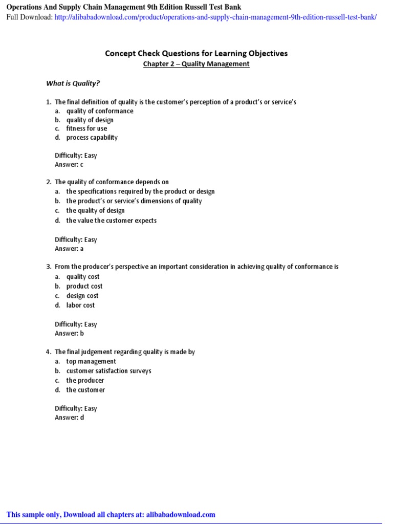 Bank Soal Opman Chapter Quality Management | PDF | Six Sigma | Quality Management