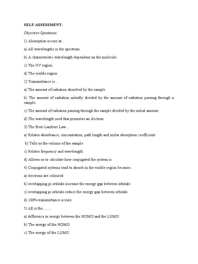 UV-Vis Questions | PDF | Ultraviolet–Visible Spectroscopy | Spectroscopy