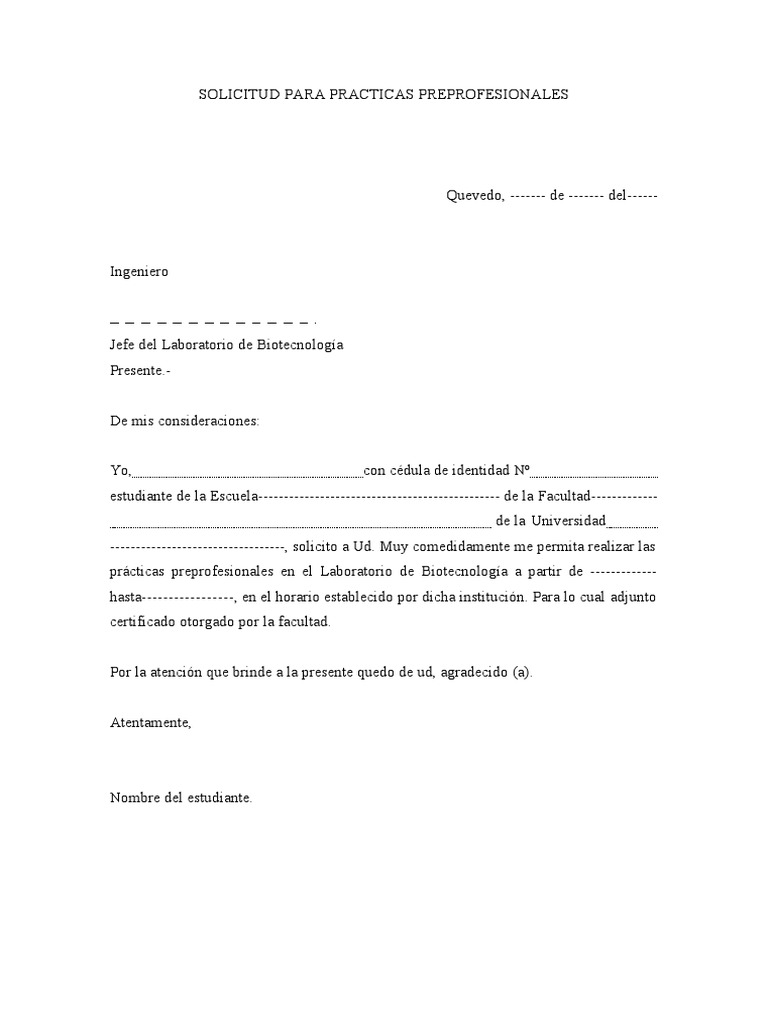Carta de Solicitud de Practicas Prepofesionales | PDF | Universidad ...