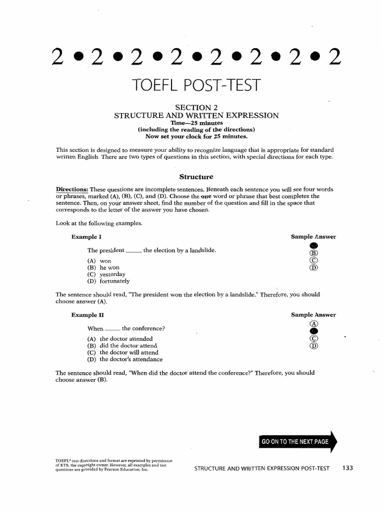 Toefl Post-Test: Section 2 Structure and Written Expression | PDF ...