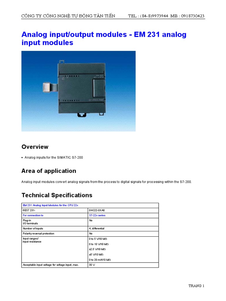 Analog Input/output Modules - EM 231 Analog Input Modules | PDF ...