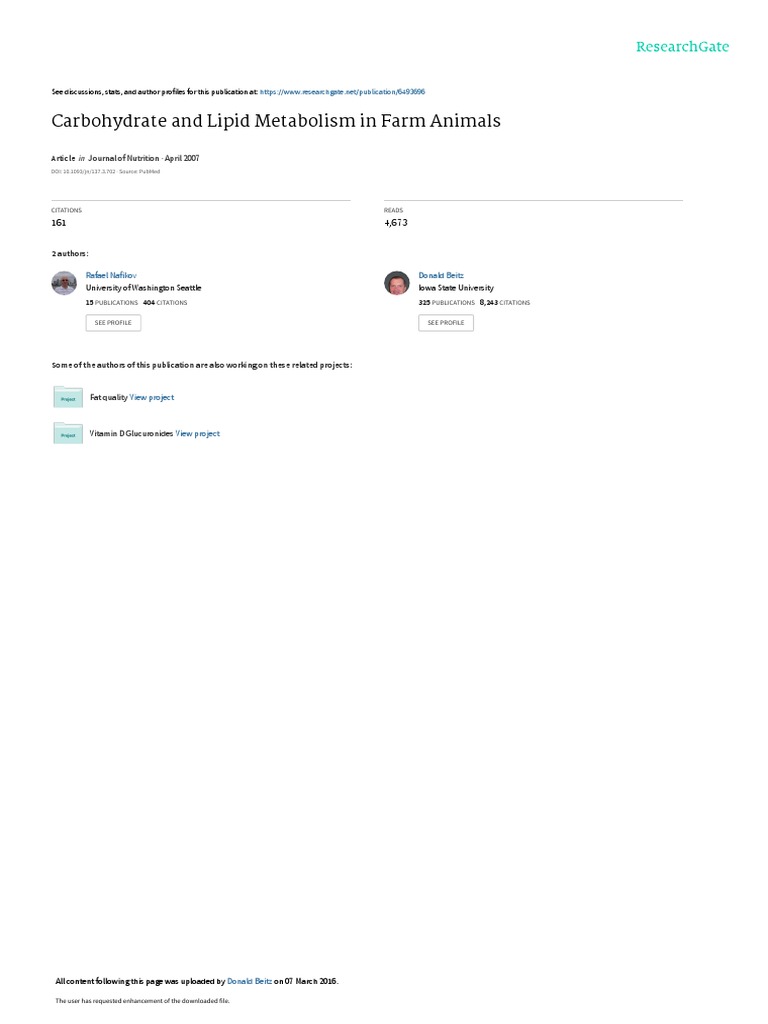 Carbohydrate and Lipid Metabolism in Farm Animals | PDF | Ruminant ...