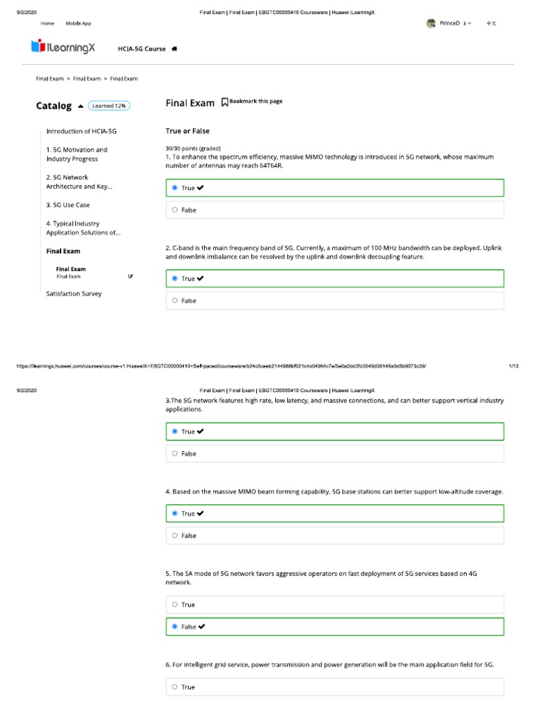 5G Final Exam - Advanced - Huawei iLearningX | PDF