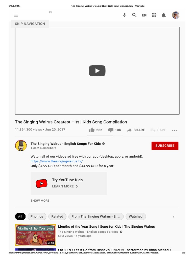 The Singing Walrus Greatest Hits - Kids Song Compilation - YouTube | PDF