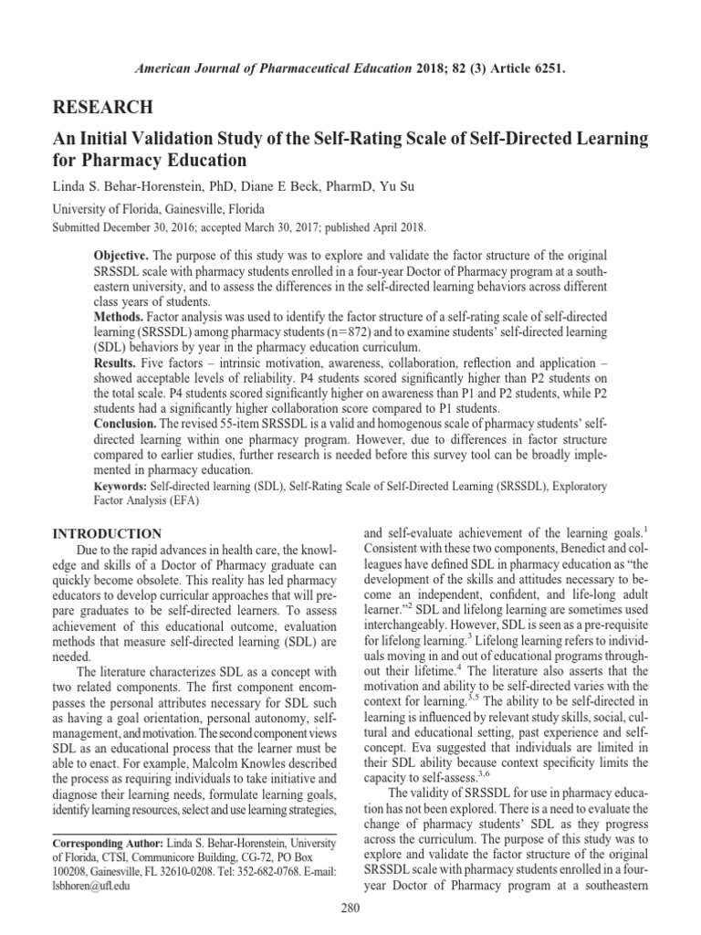 Validation of the Self-Rating Scale of Self-Directed Learning for Pharmacy Education | PDF ...