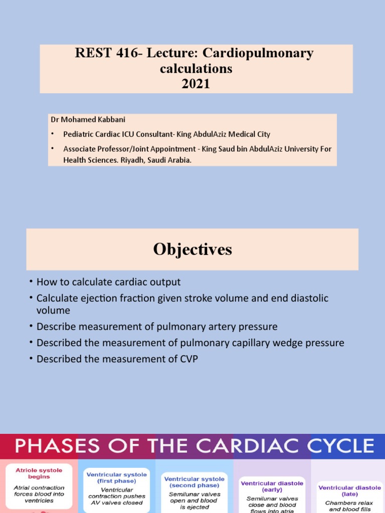 Cardiopulmonary Calculation | PDF | Atrium (Heart) | Blood Pressure