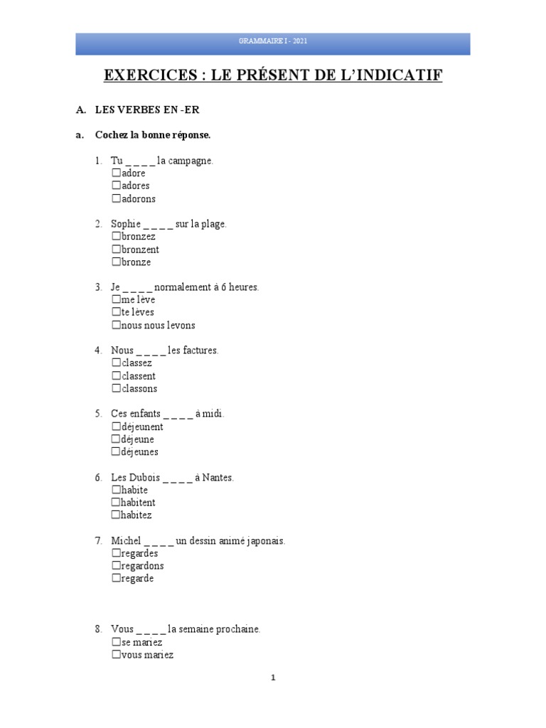 Le Présent de Lindicatif Exercices | PDF | Langues