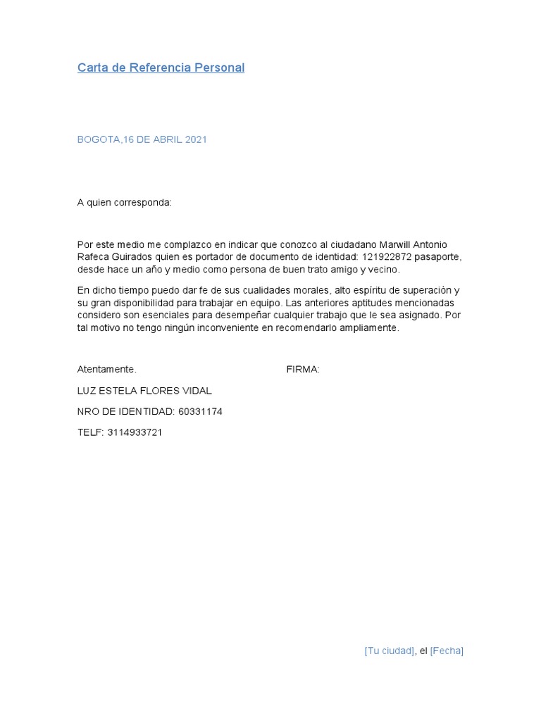 2 5 Modelo de Carta de Referencia Personal - 39 | PDF | Crecimiento ...