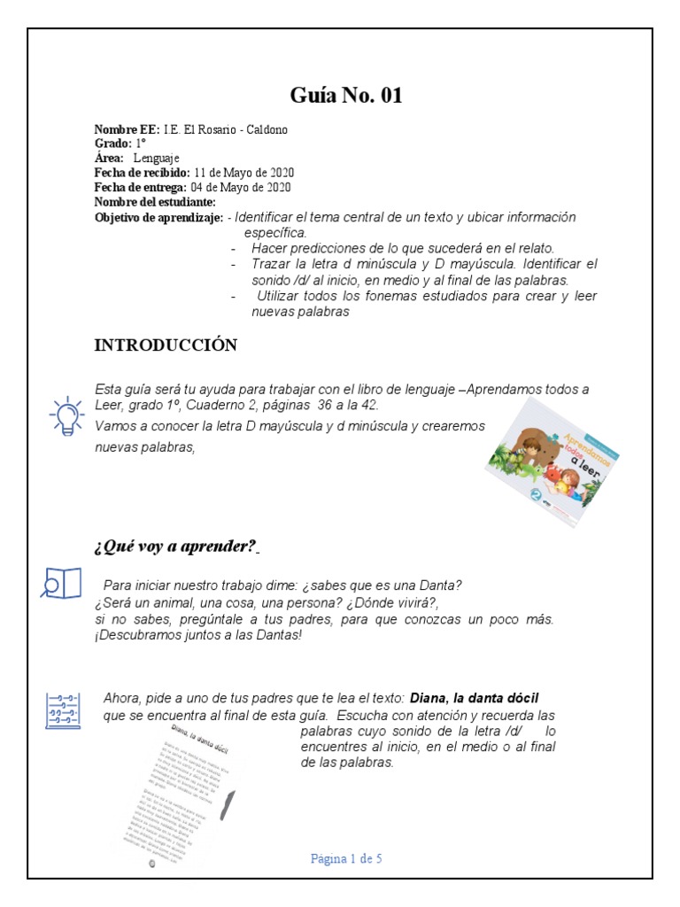 GUÍA DE APRENDIZAJE_GRADO 1_LENGUAJE | PDF | Libros | Science