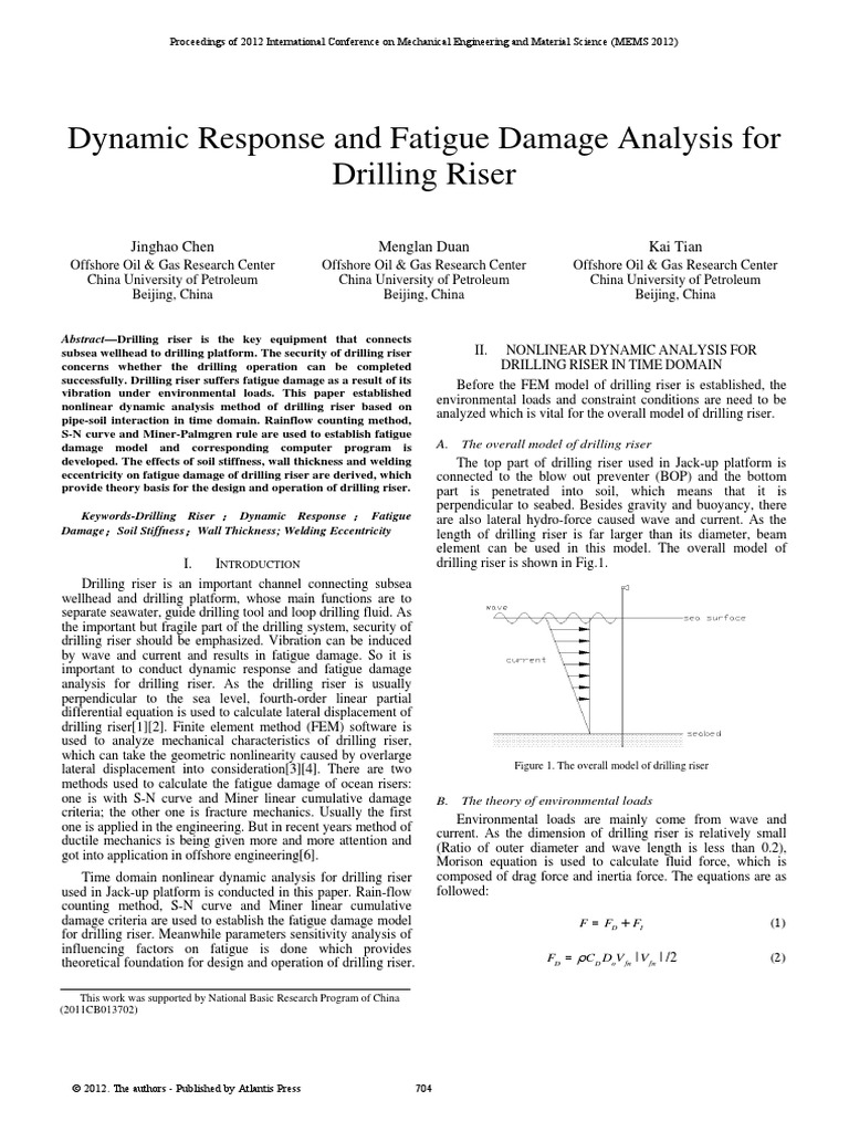 Dynamic Response and Fatigue Damage Analysis For Drilling Riser ...