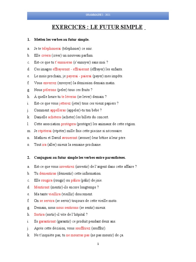 Le Futur Simple Exercices | PDF | Arts du langage et discipline