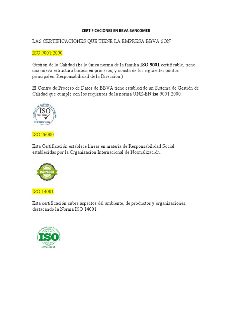Certificaciones de BBVA Bancomer | PDF | Negocios