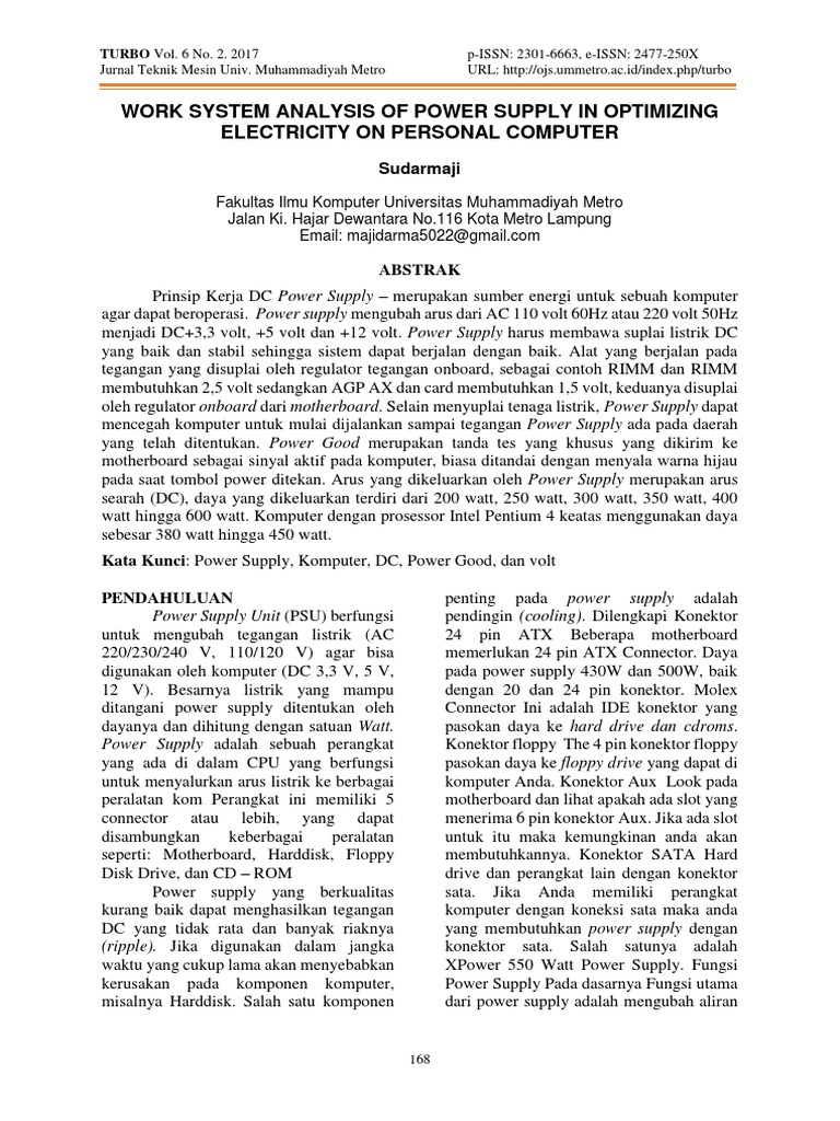 Work System Analysis of Power Supply in Optimizing Electricity On ...