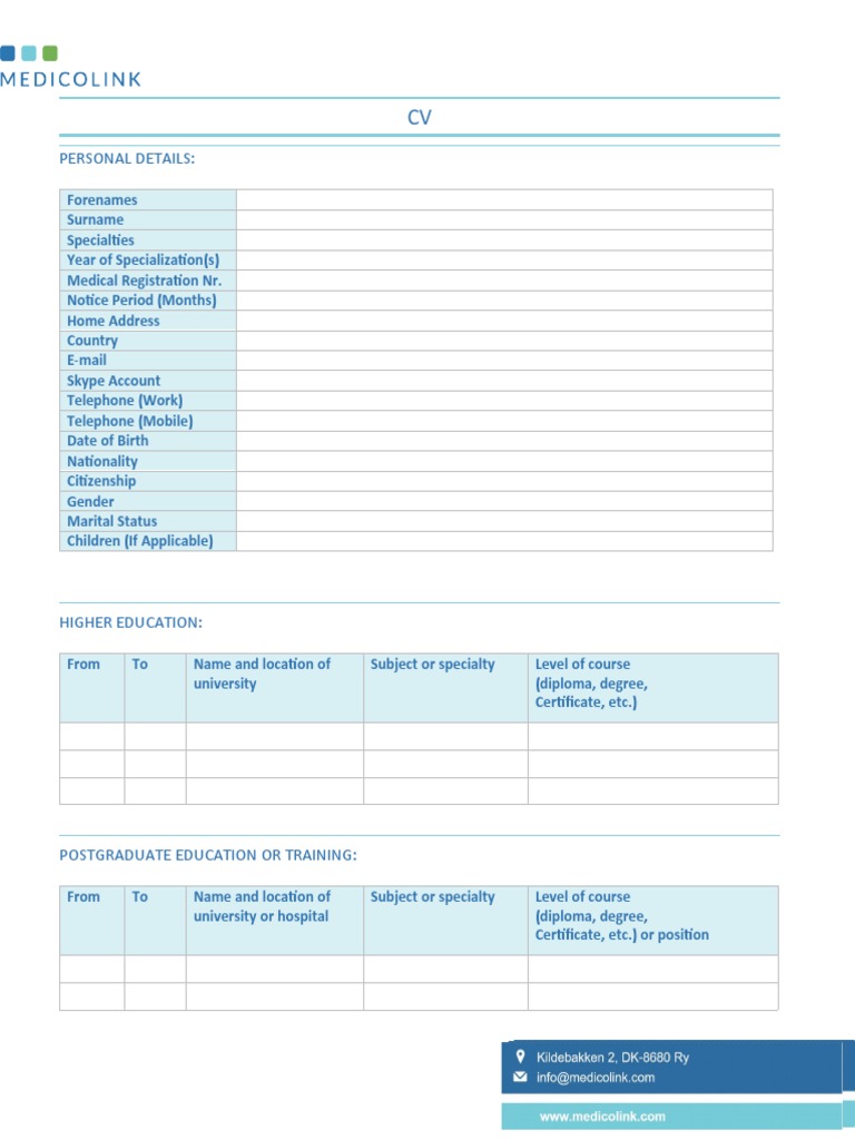 Danish CV Template for Medical Professionals | PDF | Postgraduate ...
