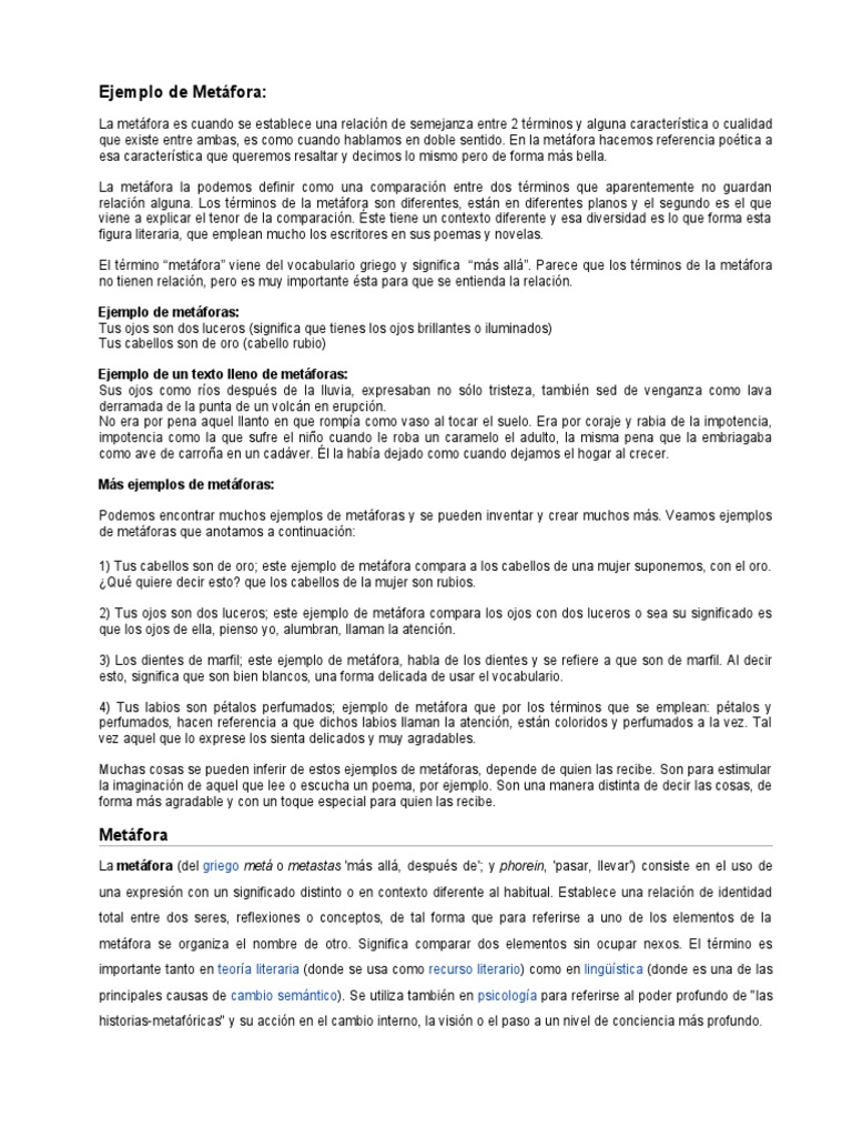 Ejemplos y Definición de Metáfora | PDF | Metáfora | Palabra