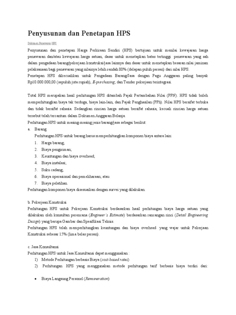 Penyusunan Dan Penetapan HPS | PDF