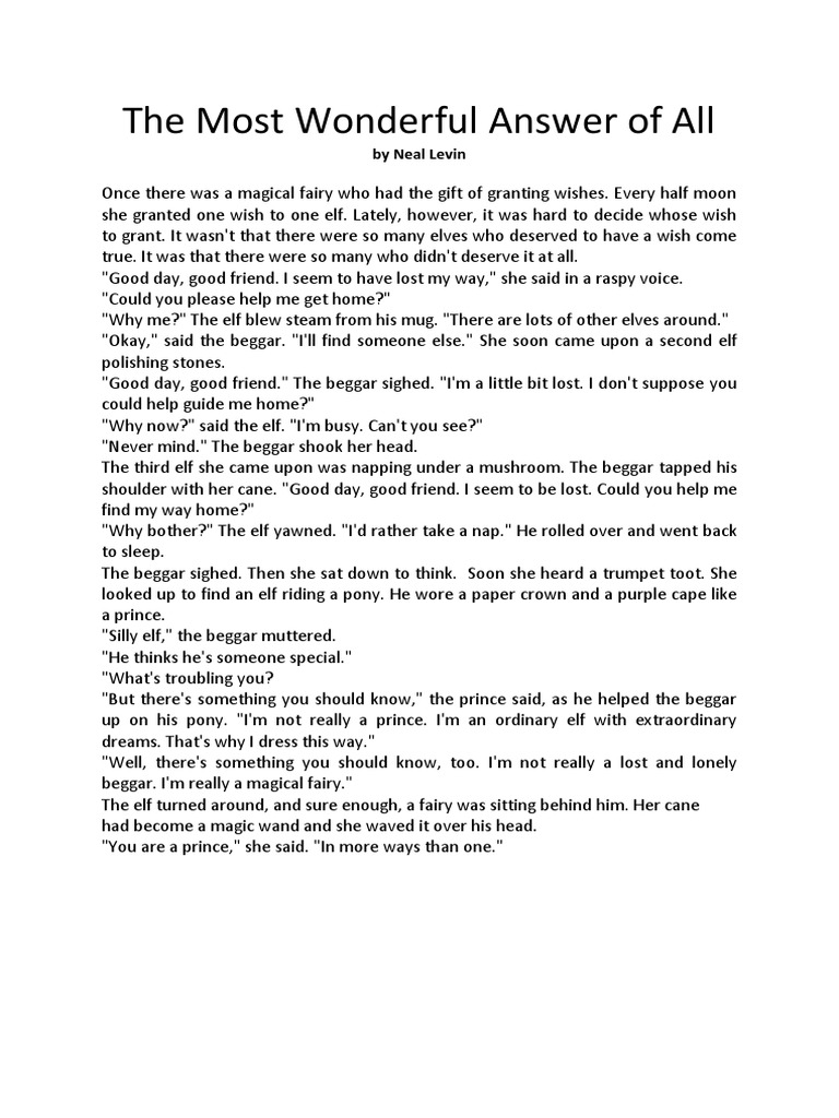 The Most Wonderful Answer of All: by Neal Levin | PDF | Elves
