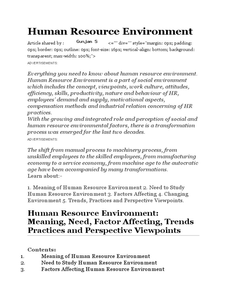 Human Resource Management Environment | Download Free PDF | Human ...