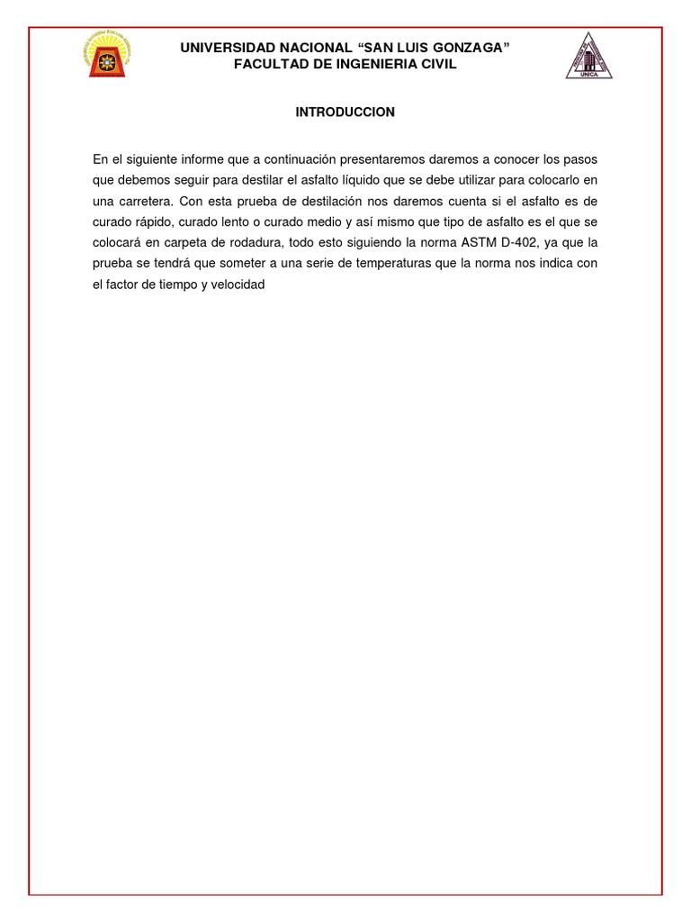 Destilación de Asfaltos según ASTM D402 | PDF | Destilación | Química