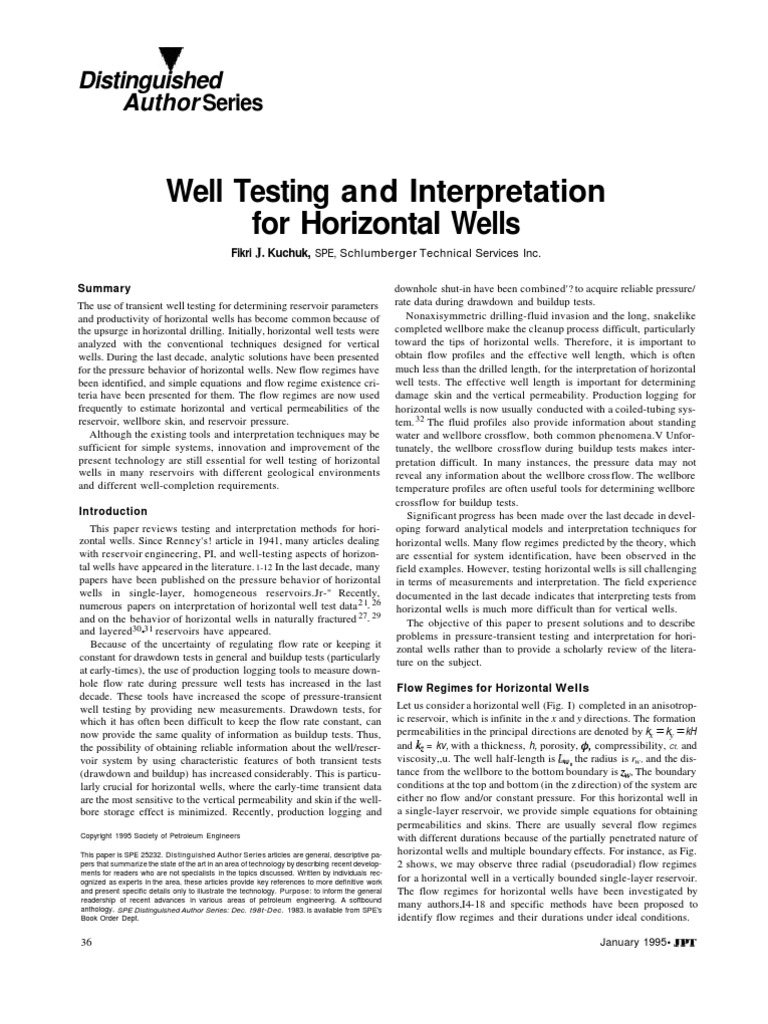 Well Testing and Interpretation For Horizontal Wells | PDF | Petroleum ...