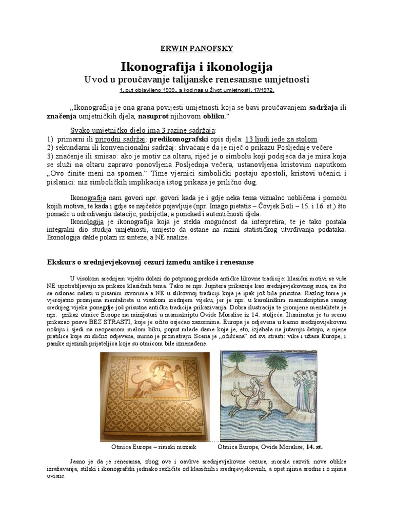 Erwin Panofsky - Ikonografija I Ikonologija - Za Ispit Teorija Likovnih ...