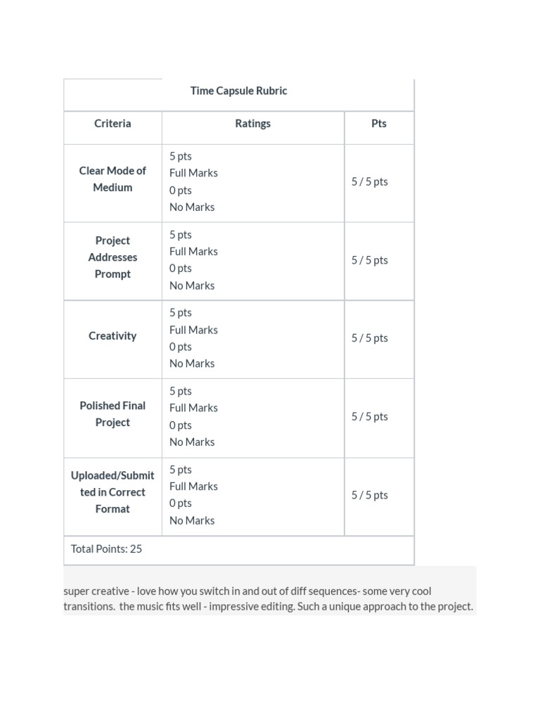 Time Capsule Rubric