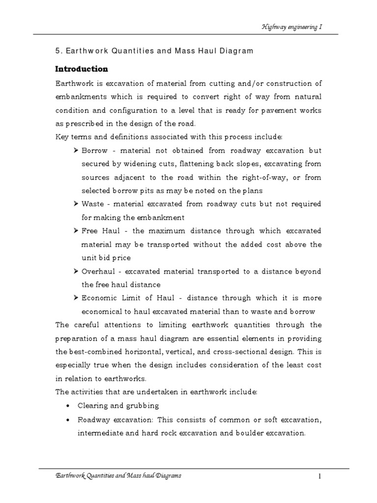 Earthwork Quantities & Mass Haul Diagrams | PDF | Distance | Road
