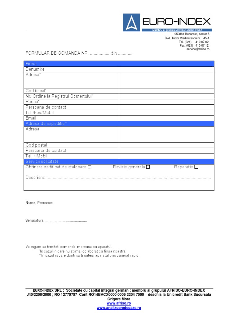 Formular de Comanda AFRISO | PDF