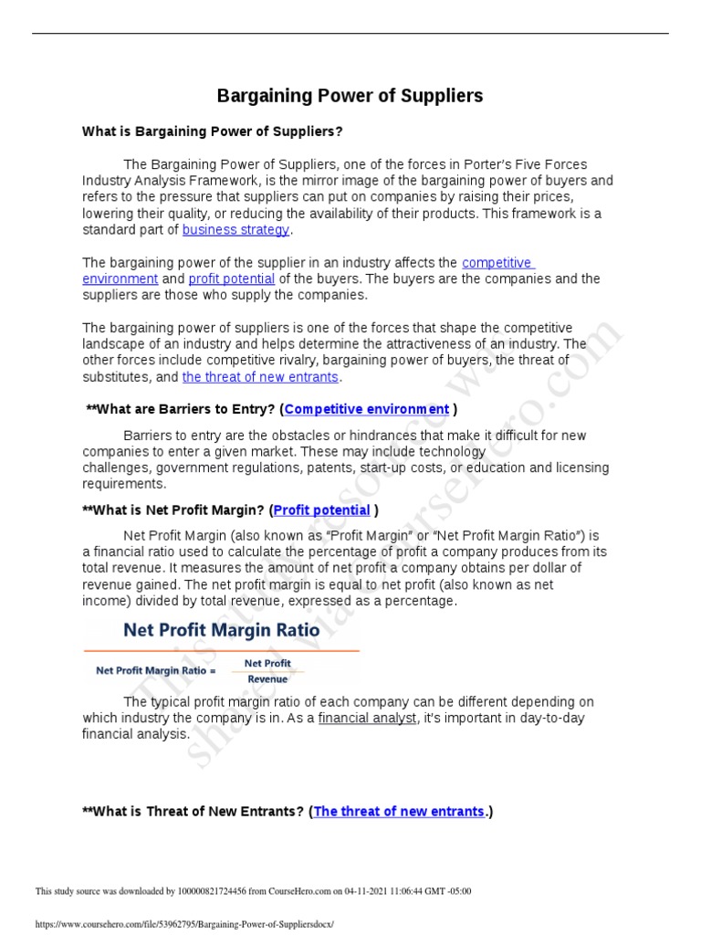Bargaining Power of Suppliers | PDF | Profit (Economics) | Microeconomics